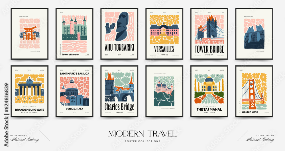 Abstract travel and floral posters template. Modern trendy Matisse ...