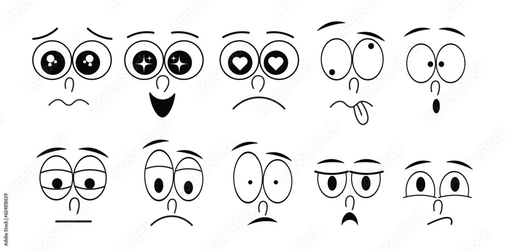 Cartoon faces or emoticon doodle. Vector illustration icons set Stock ...