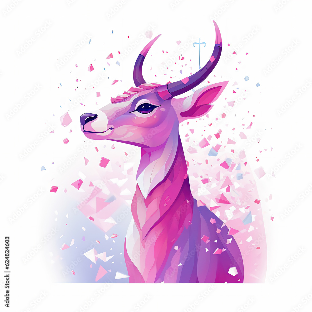cute cartoon antelope with confetti sprinkles, a low poly illustration ...