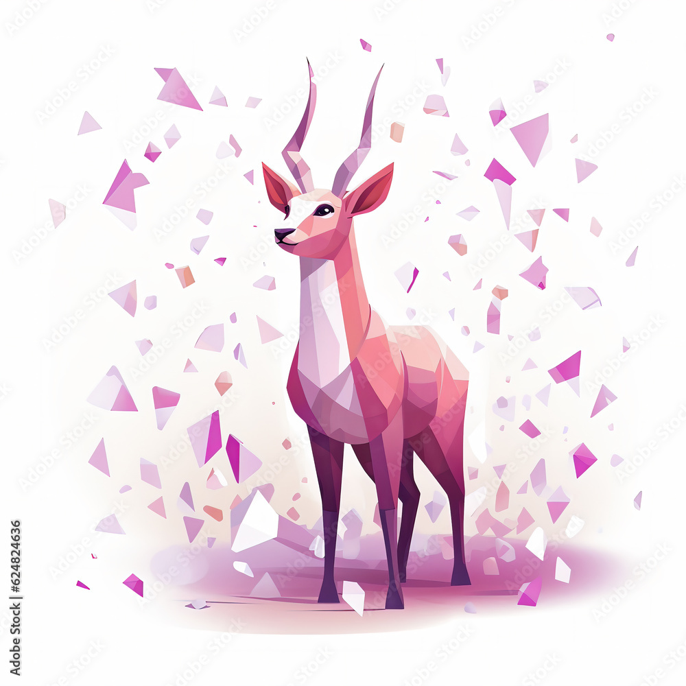 cute cartoon antelope with confetti sprinkles, a low poly illustration ...