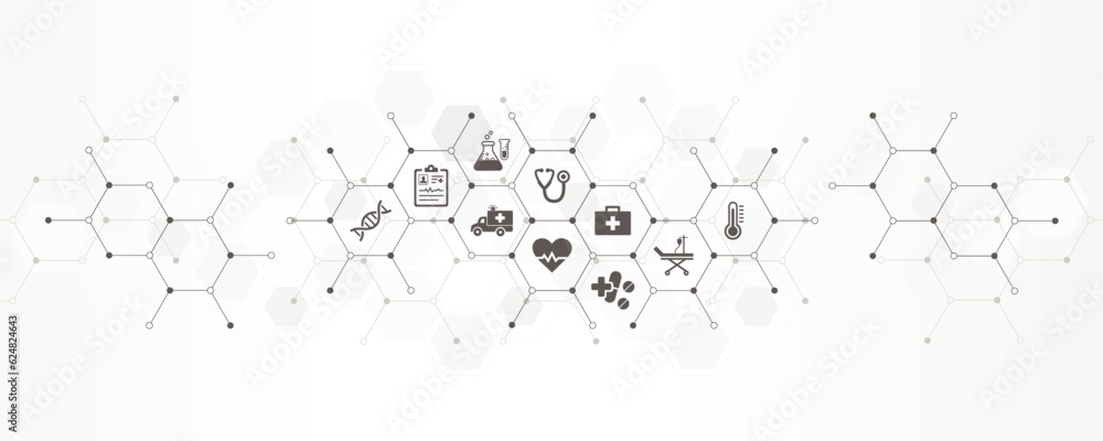 interconnected health care banner with the website icons and symbol of ...