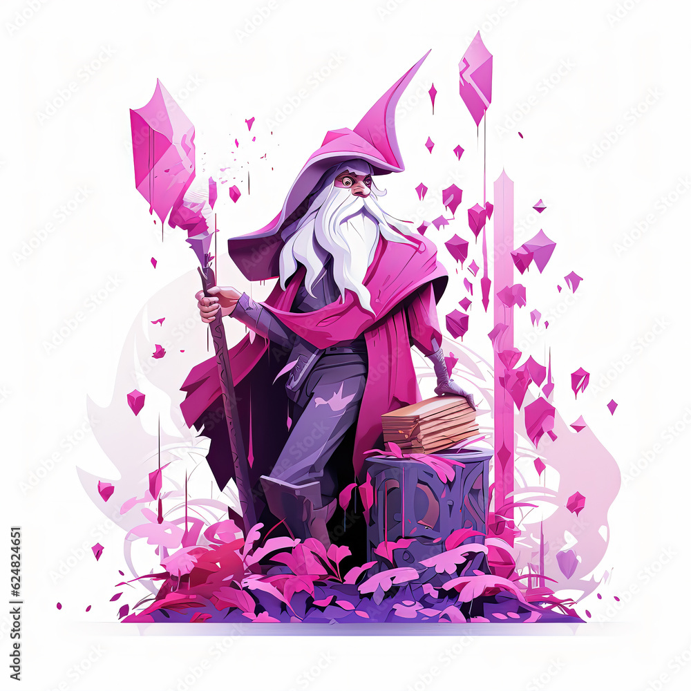 cute cartoon wizard with confetti sprinkles, a low poly illustration ...