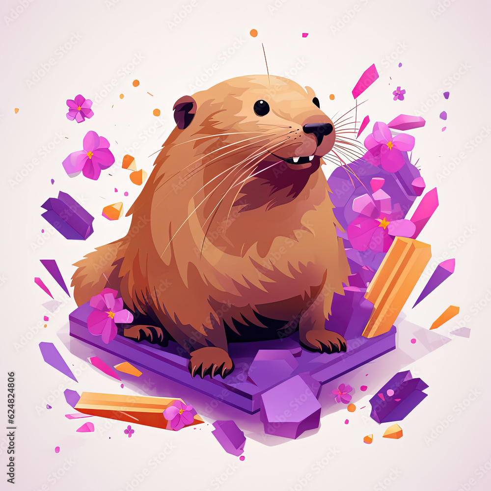 cute cartoon beaver with confetti sprinkles, a low poly illustration ...