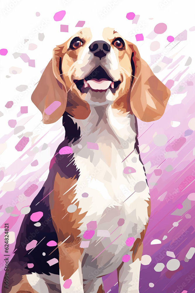 cute cartoon beagle with confetti sprinkles, a low poly illustration ...