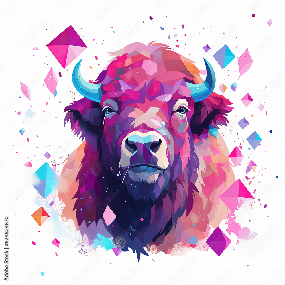 cute cartoon bison with confetti sprinkles, a low poly illustration ...