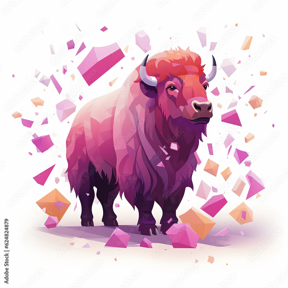 cute cartoon bison with confetti sprinkles, a low poly illustration ...