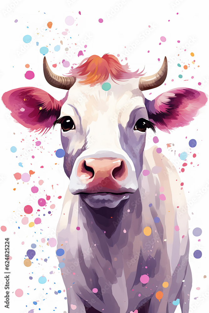 cute cartoon cow with confetti sprinkles, a low poly illustration ...