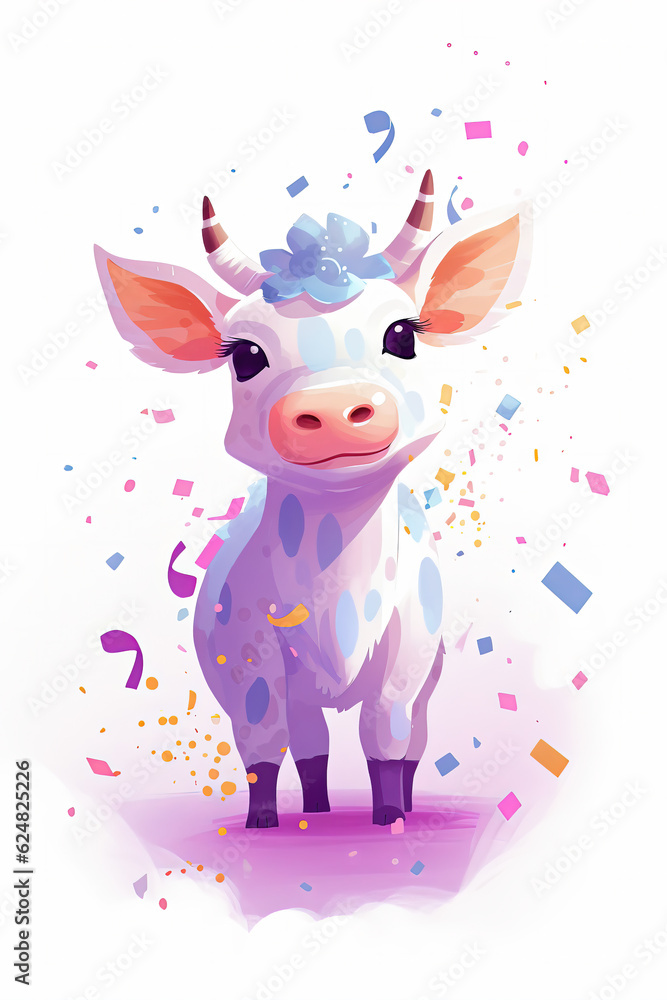 cute cartoon cow with confetti sprinkles, a low poly illustration ...