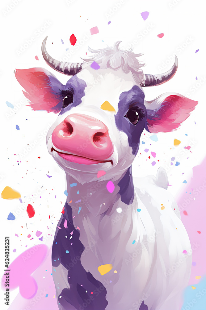 cute cartoon cow with confetti sprinkles, a low poly illustration ...