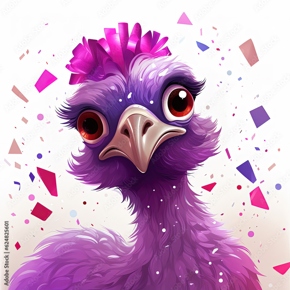 cute cartoon emu with confetti sprinkles, a low poly illustration ...