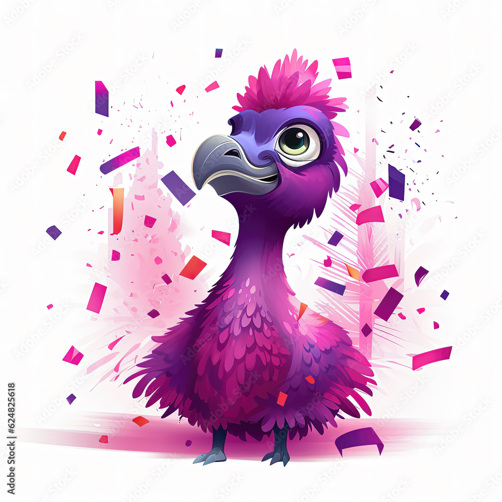 cute cartoon emu with confetti sprinkles, a low poly illustration ...