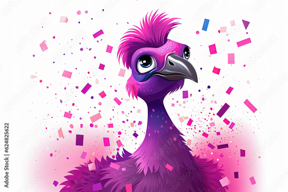cute cartoon emu with confetti sprinkles, a low poly illustration ...