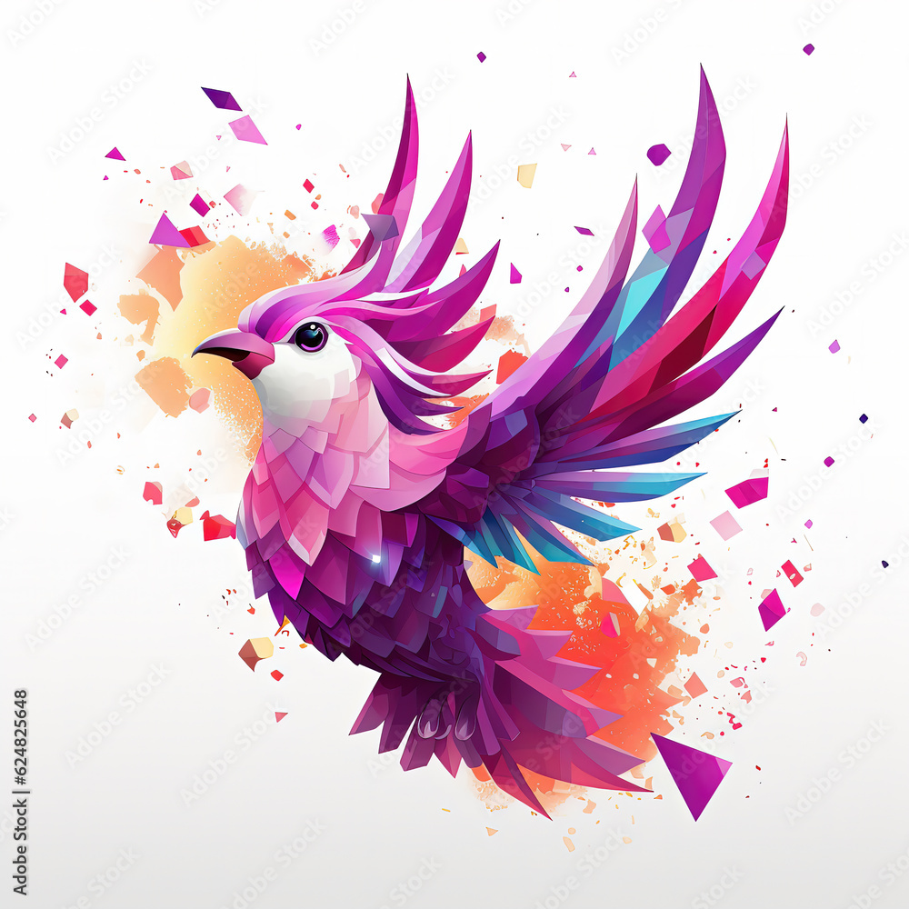 cute cartoon firebird with confetti sprinkles, a low poly illustration ...