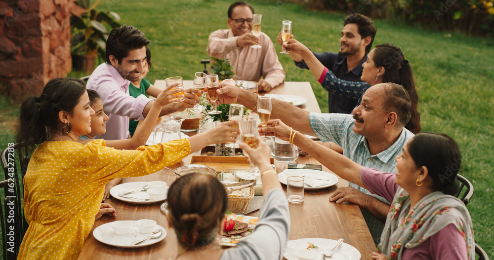 Big Indian Family and Friends Celebrating at Home, Diverse Group of ...