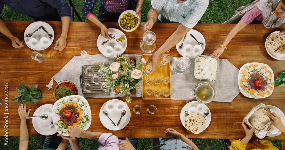 Big Indian Family Lunch Table: Top Down Elevated View at a Family and ...