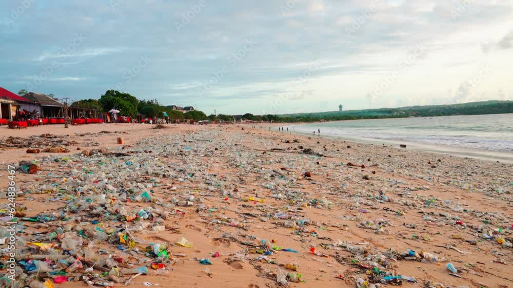 Tropical Bali beach polluted plastic waste. Indonesia is one of the ...