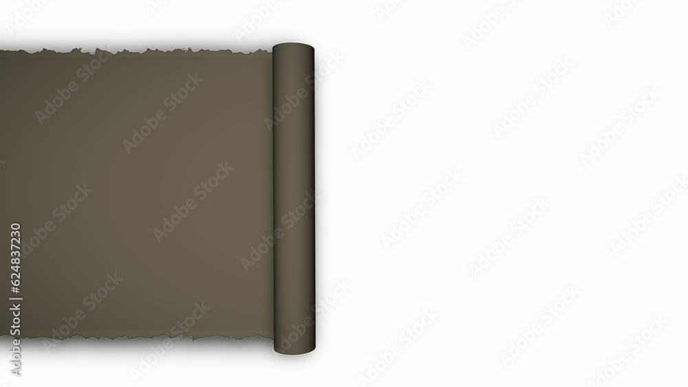 Scroll of torn paper rolls across white background animation Stock ...