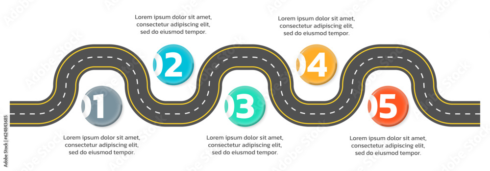 5 step road map info graphic design. Timeline infographic, modern ...