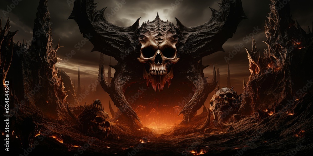 Terrifying giant skeleton skull gateway to demonic lord of hatred in ...