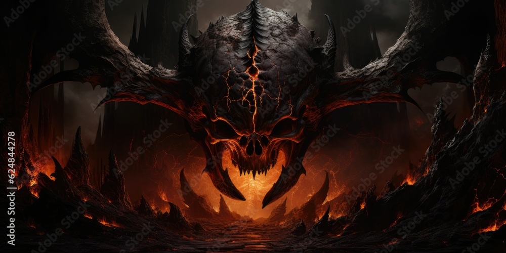 Terrifying giant skeleton skull gateway to demonic lord of hatred in ...