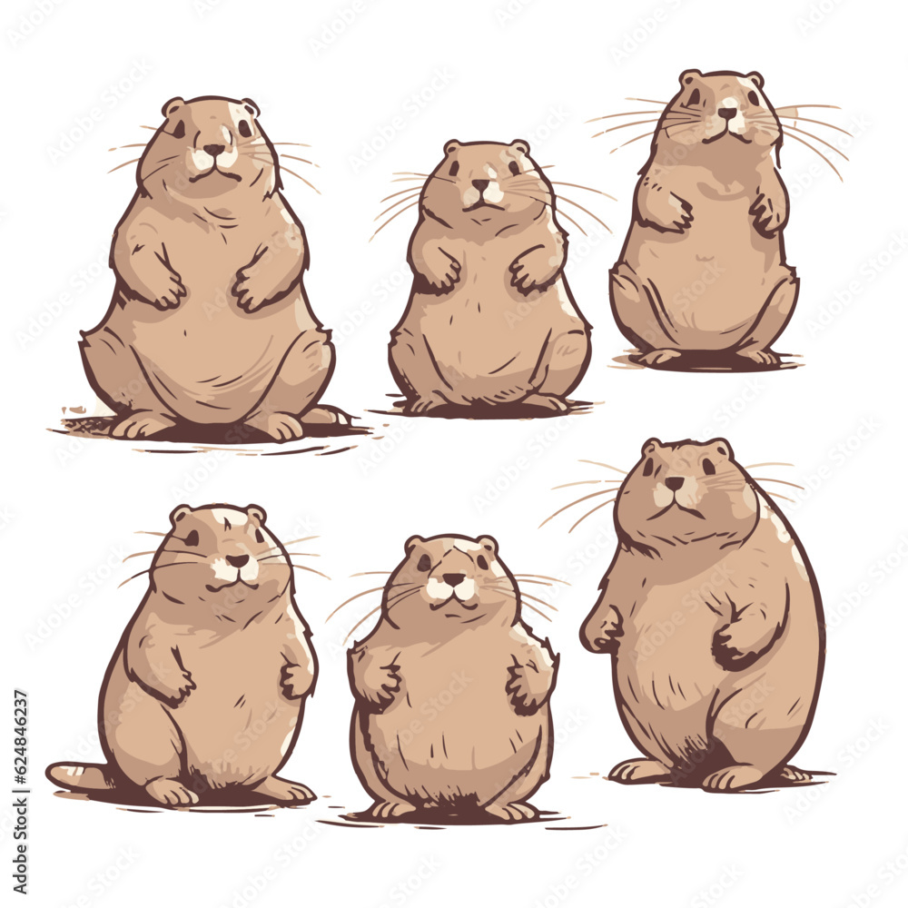 Groundhog Icon Set, Hand drawn Cartoon Icons, Vector with No Background ...