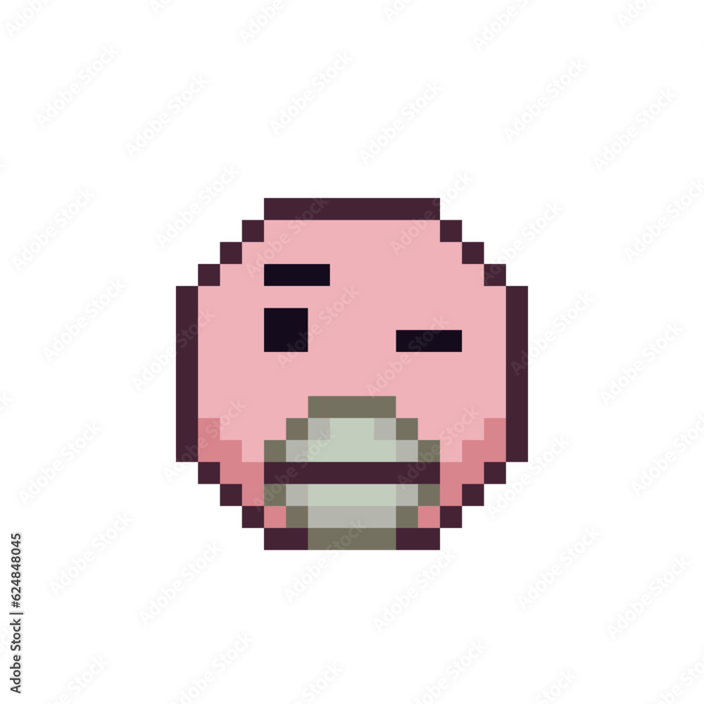 Winking pink face pixel art icon. Smiley emoticons. Cartoon style. 8 ...