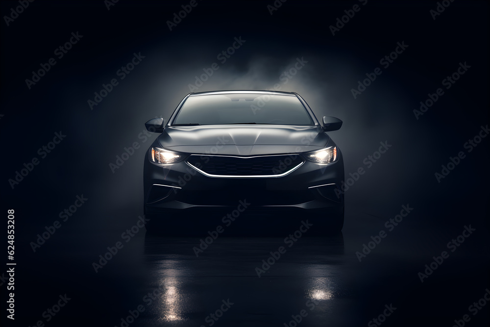Black generic unbranded luxury sport car on a black background ...