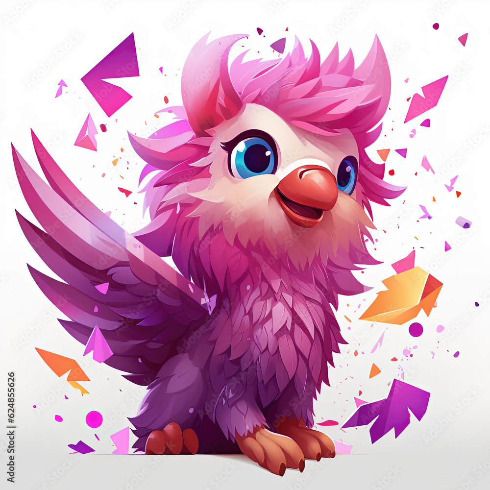 cute cartoon griffin with confetti sprinkles, a low poly illustration ...