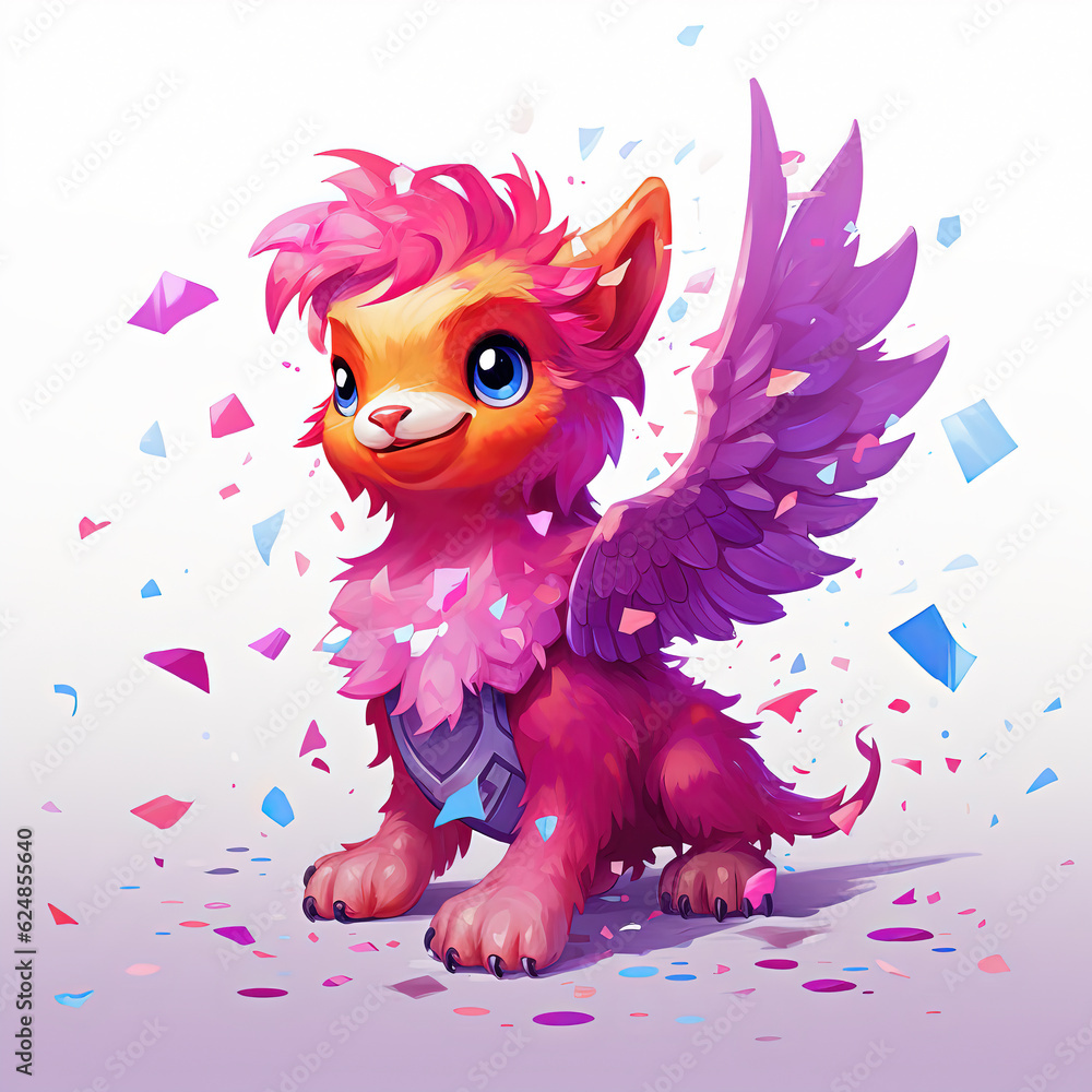 cute cartoon griffin with confetti sprinkles, a low poly illustration ...