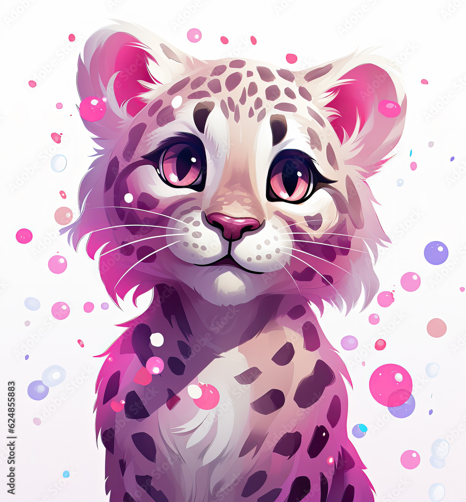 cute cartoon leopard with confetti sprinkles, a low poly illustration ...