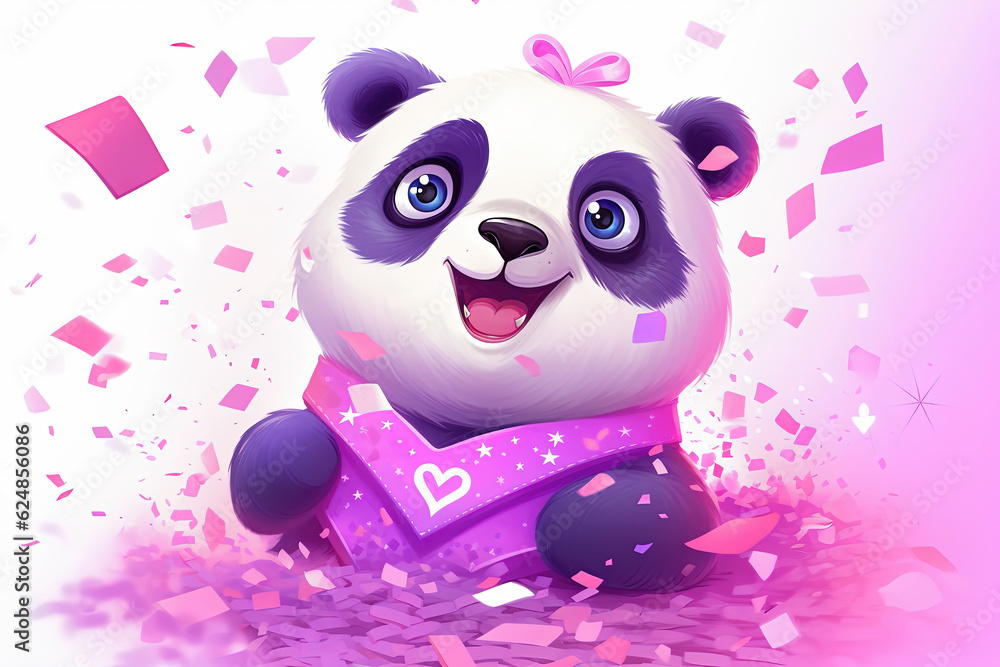 cute cartoon panda with confetti sprinkles, a low poly illustration ...