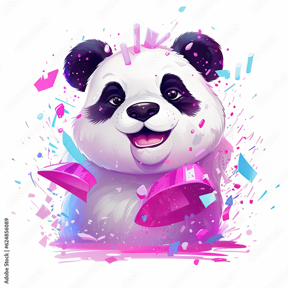 cute cartoon panda with confetti sprinkles, a low poly illustration ...