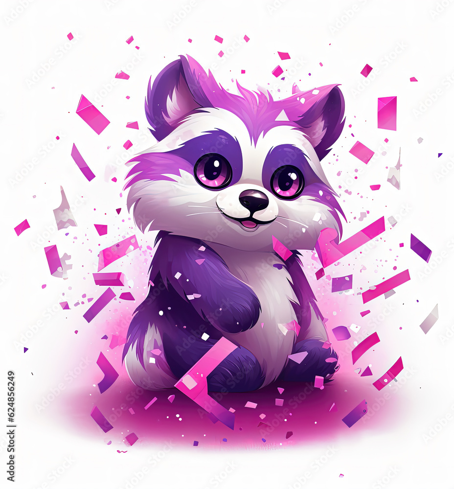 cute cartoon racoon with confetti sprinkles, a low poly illustration ...