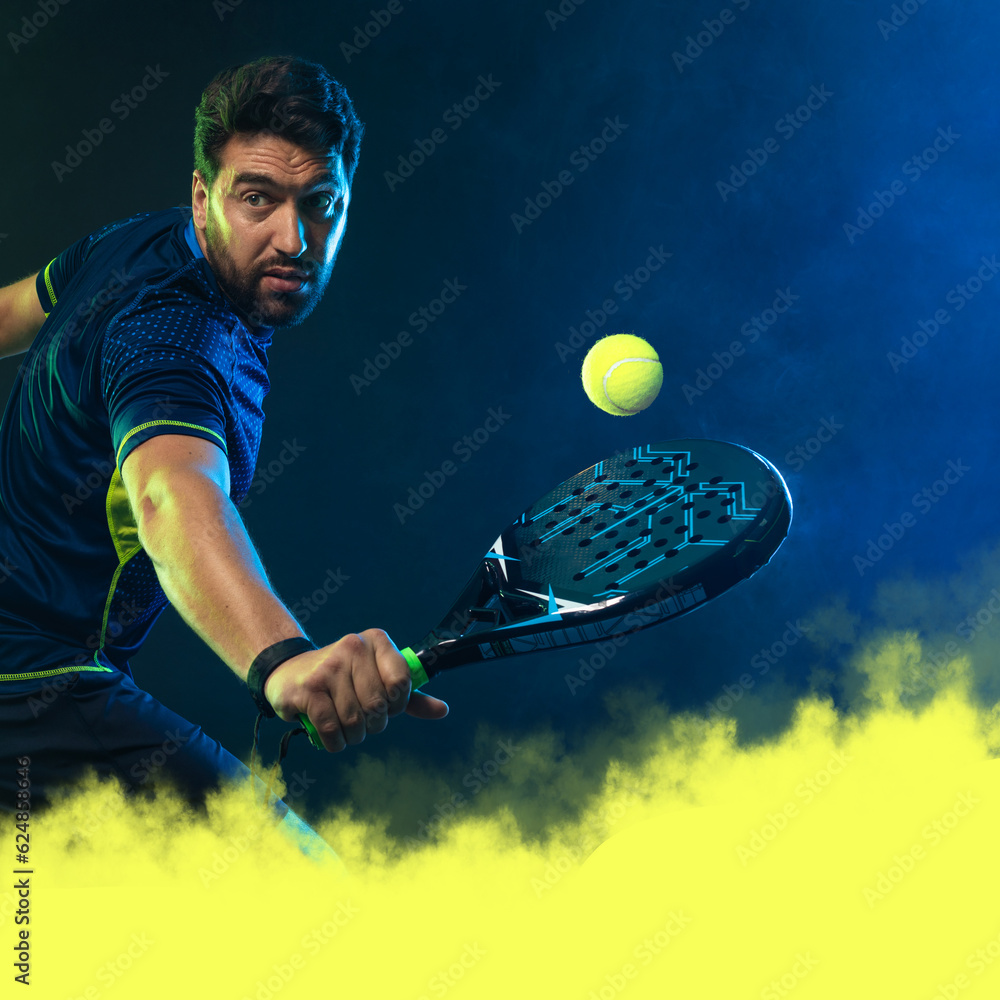 Padel tennis player celebrates victory in the game. Man athlete with ...