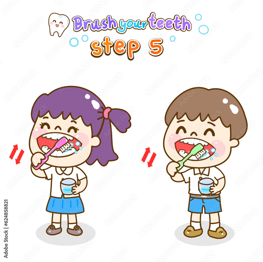 Cartoon how to brush your teeth. Stock Vector | Adobe Stock