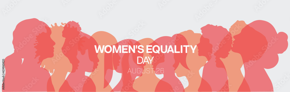 Women's Equality Day banner design with red and pink silhouette of ...