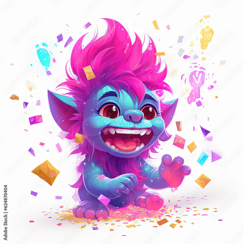 cute cartoon troll with confetti sprinkles, a low poly illustration ...