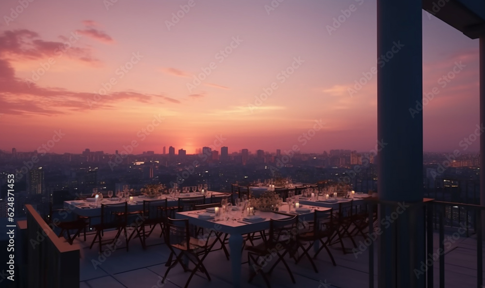 rooftop dinner bar and restaurant of building cityscape landscape, at ...