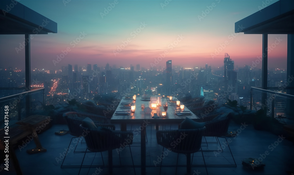 rooftop dinner bar and restaurant of building cityscape landscape, at ...