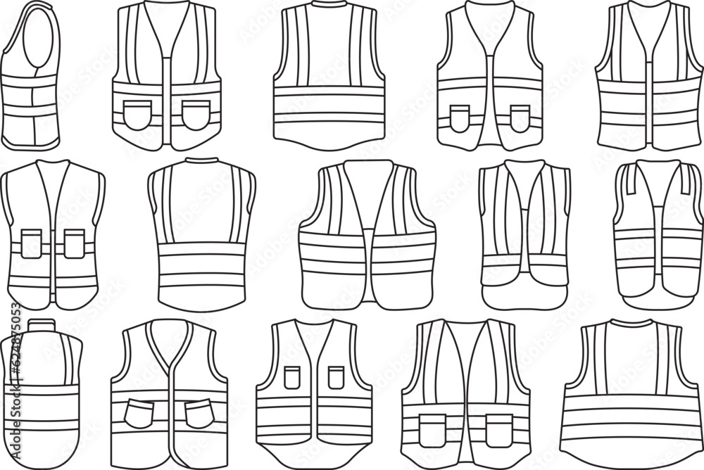 Safety Vest Outline Bundle,Clip Art Stock Vector | Adobe Stock