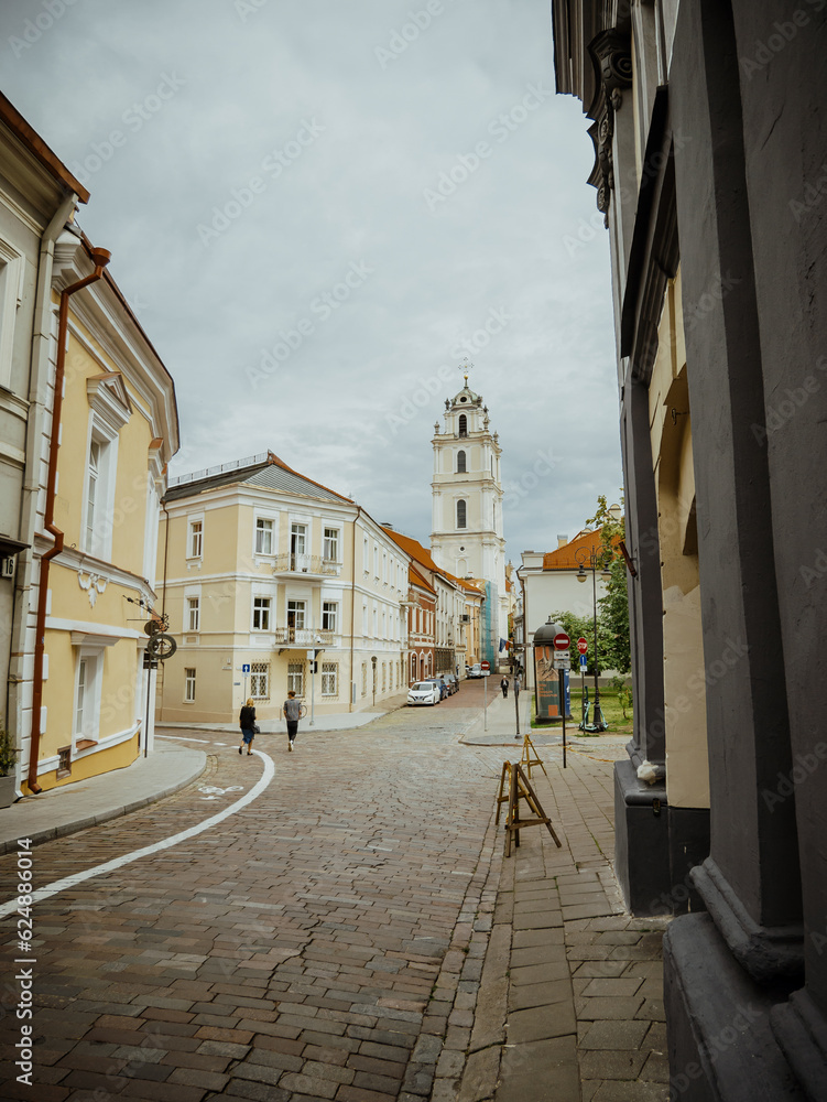 Narrow streets of the Old Town of Vilnius (Lithuania), one of the ...