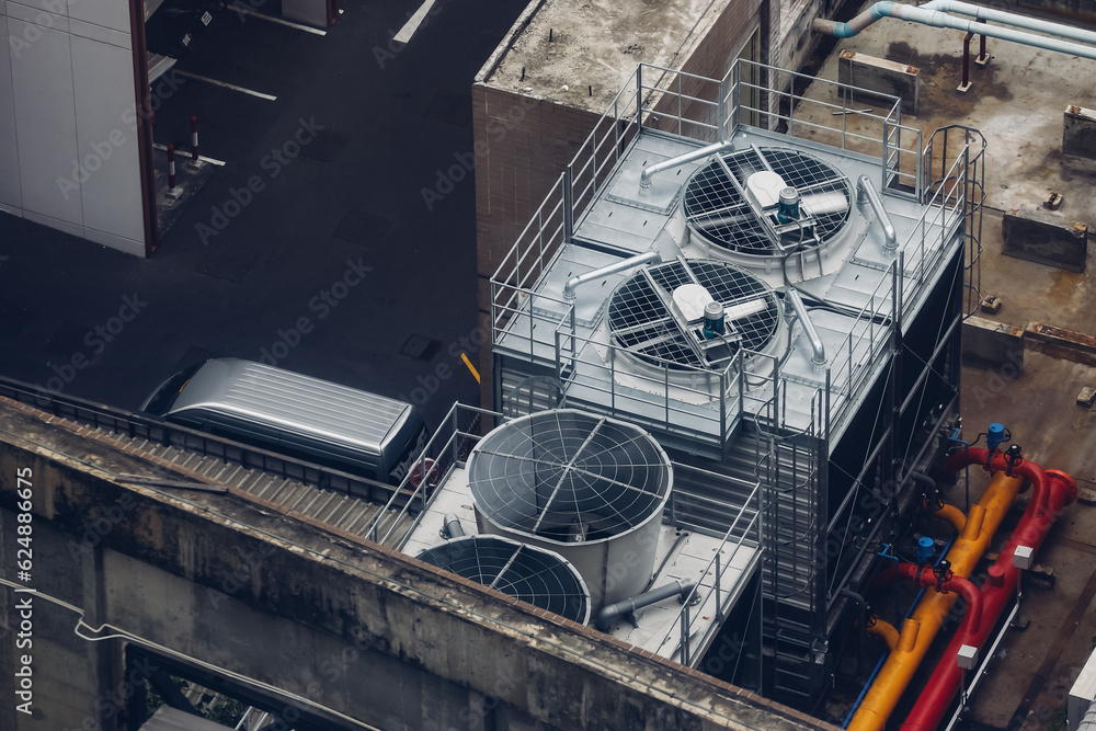Cooling towers in data center building. Air conditioning cooling towers ...