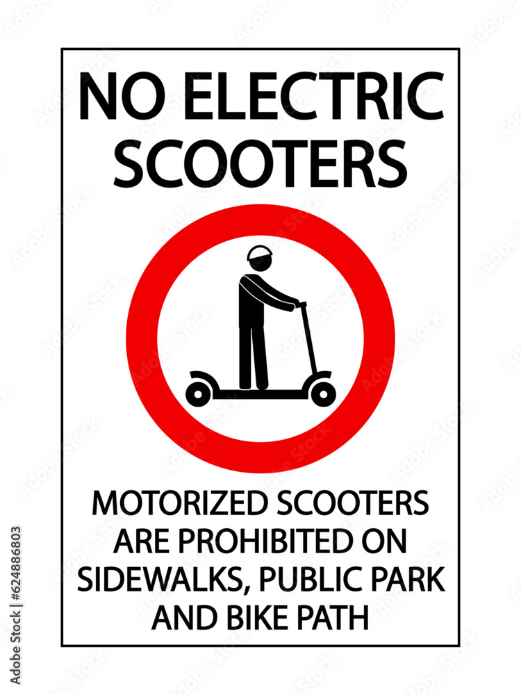 No electric scooters, ban access sign with silhouette and text ...