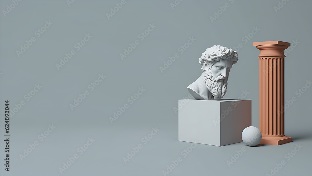 Greek Stoic Philosopher Statue, Contemplation Modern Minimalist Digital ...