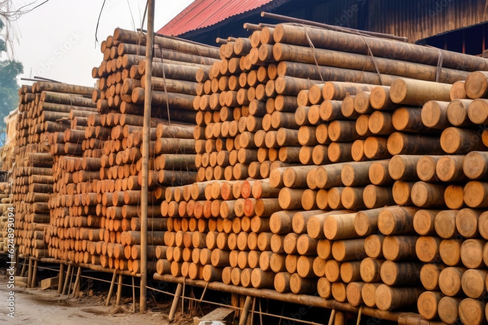 stacked bamboo poles ready for scaffolding assembly, created with ...