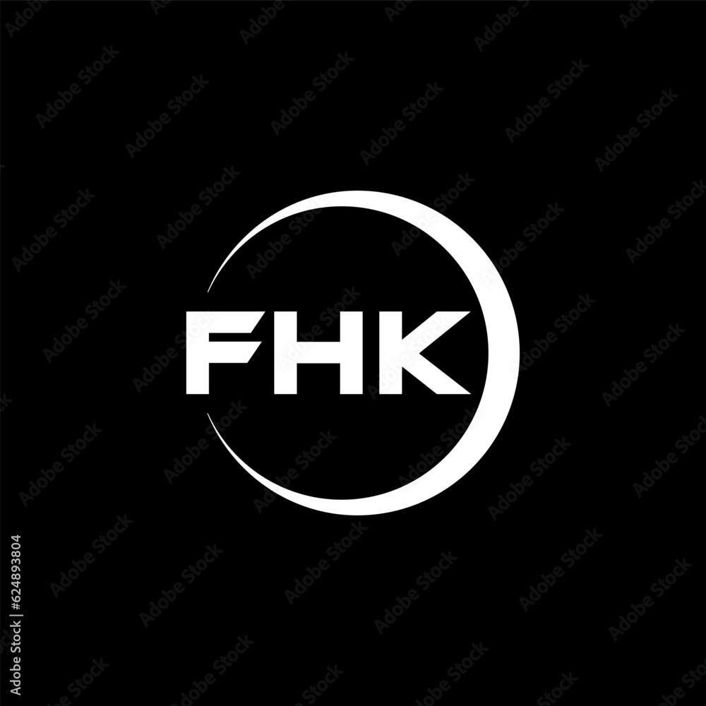 FHK letter logo design with black background in illustrator, cube logo ...