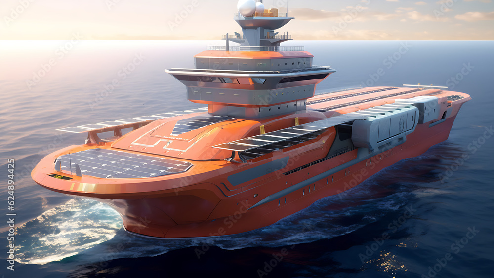 Futuristic Tanker Ship with Solar Panels Theoretical Digital Concept ...