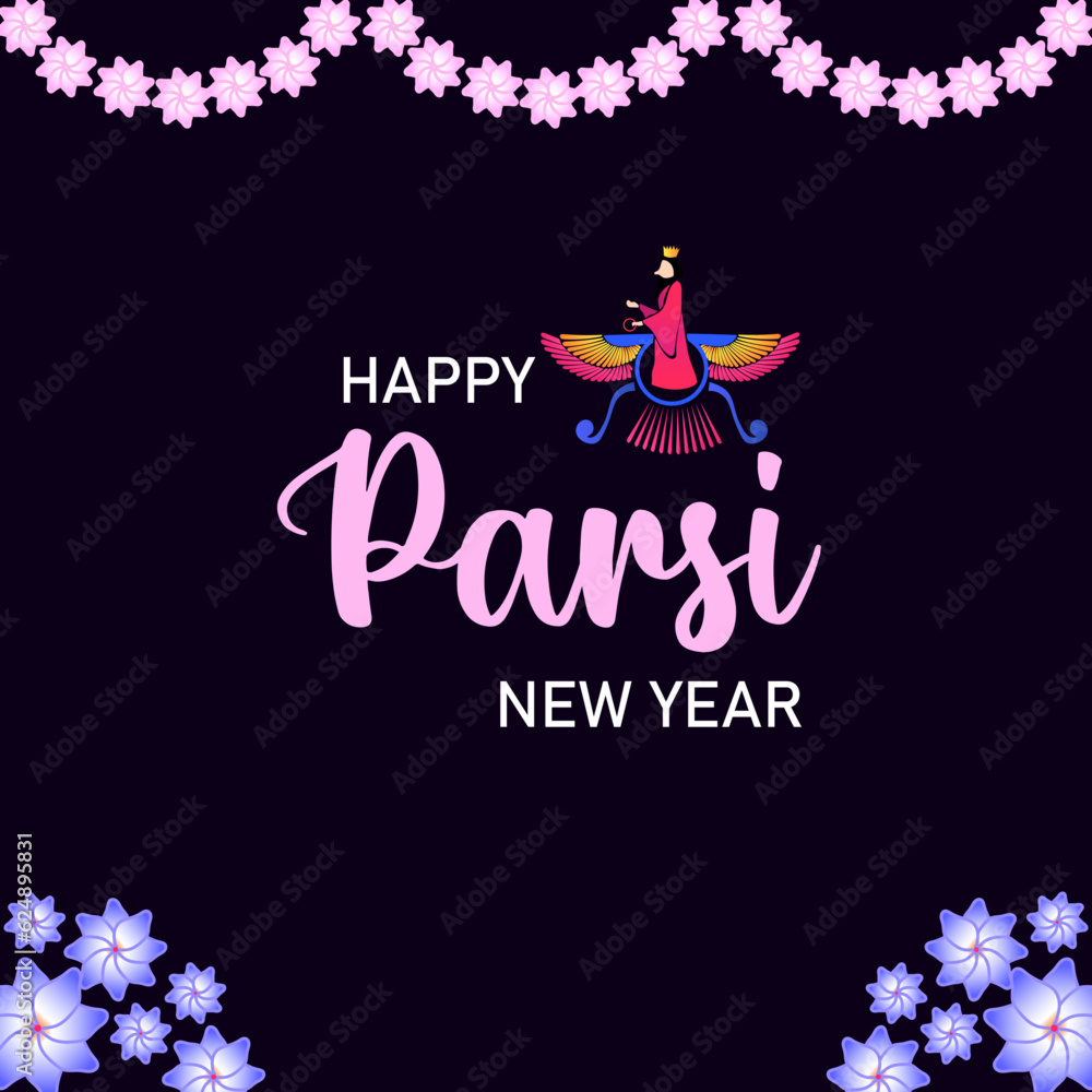 Navroz mubarak. Parsi New Year vector greeting with zoroastrian symbol ...