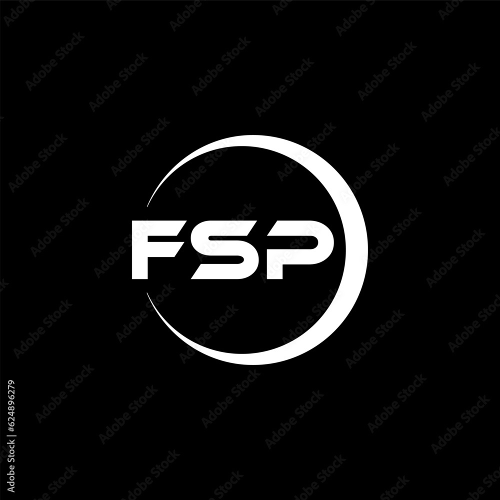 FSP letter logo design with black background in illustrator, cube logo ...