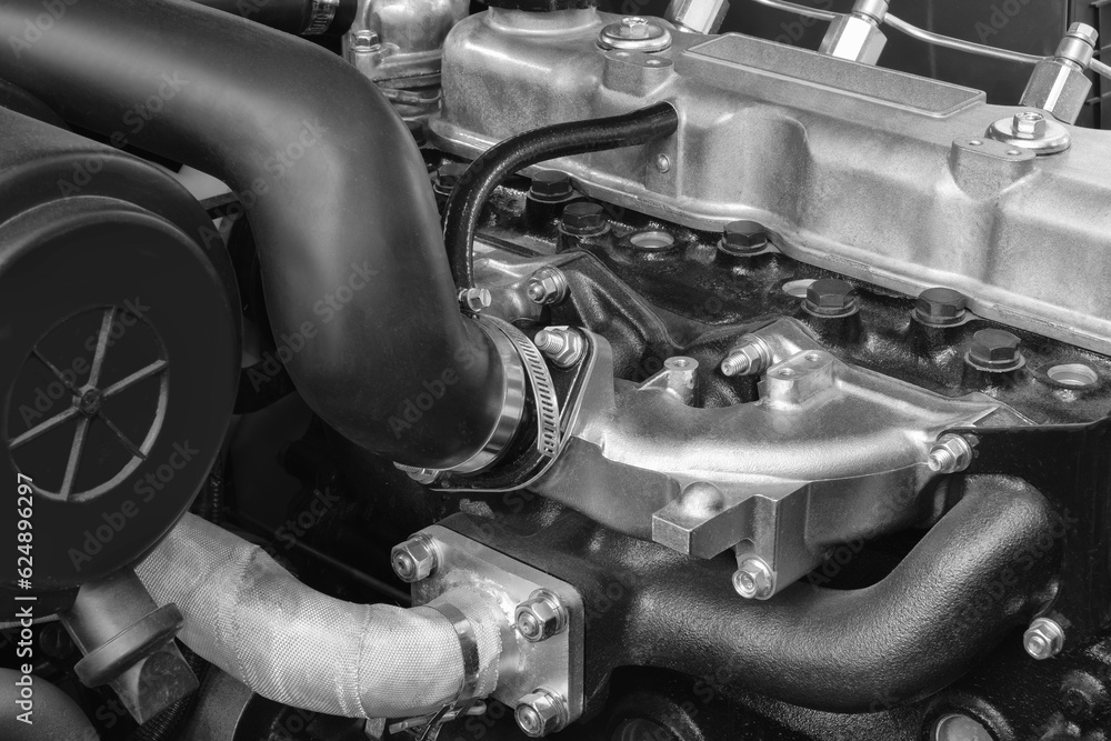 Diesel Engine Fragment Of A Diesel Motor Close Up Selective On The Fuel Injection In The The